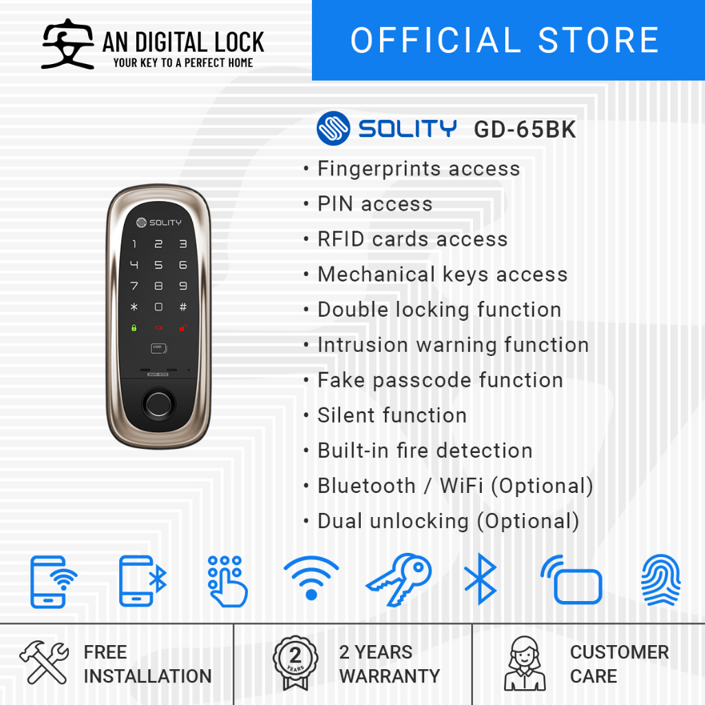 Solity GD-65BK Digital Gate Lock | AN Digital Lock | Shopee Singapore