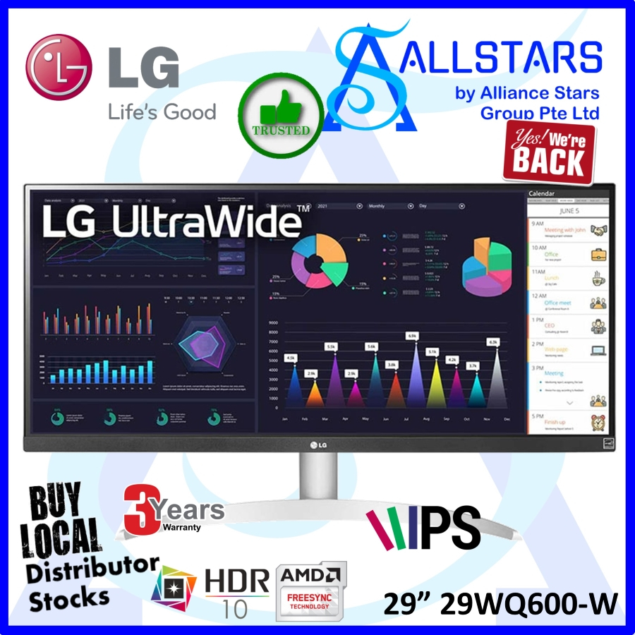 LG 29WQ600-W 29 inch UltraWide FHD HDR10 AMD FreeSync IPS Monitor with ...