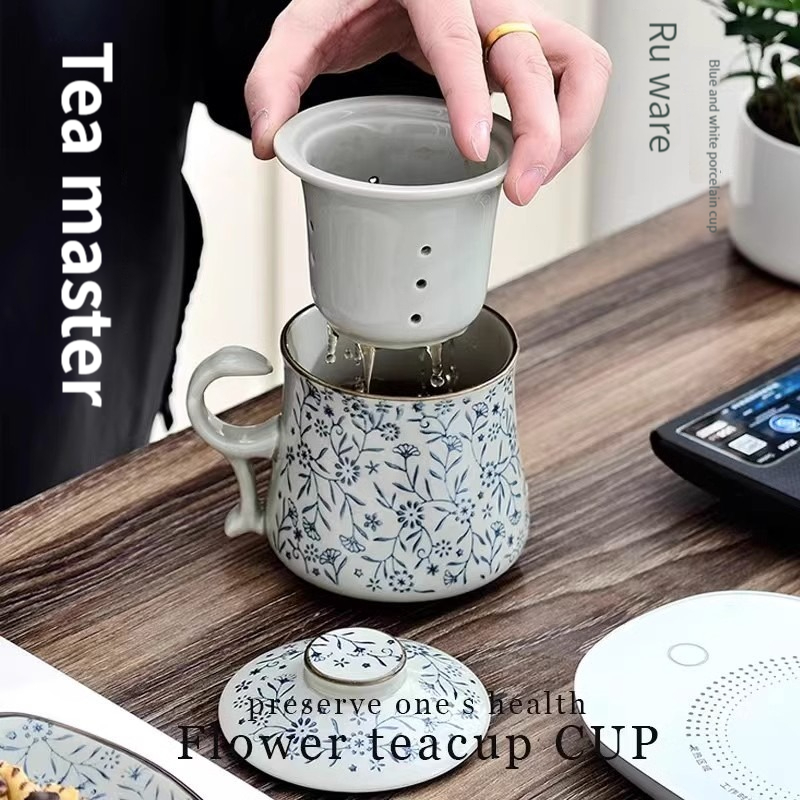 🍵SG Stock🍵Ceramic teacup tea separation with lid and filter tea cup ...