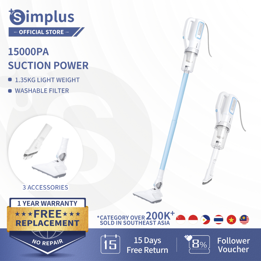 Simplus Handheld Vacuum Cleaner Corded 15000pa 2 Tools 1.35kg Washable ...