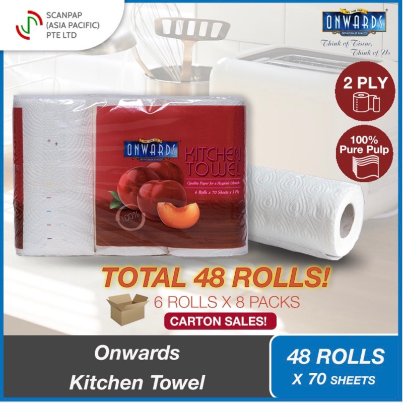 🔥ONWARDS 2ply 100% Pure Pulp Kitchen Towel 🔥 Carton SALE 6rolls x ...
