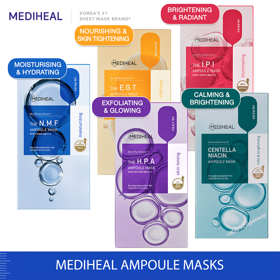 MEDIHEAL THE Ampoule [NMF-Moisturising | IPI-Brightening | HPA-Glowing |EGT-Nourishing ...