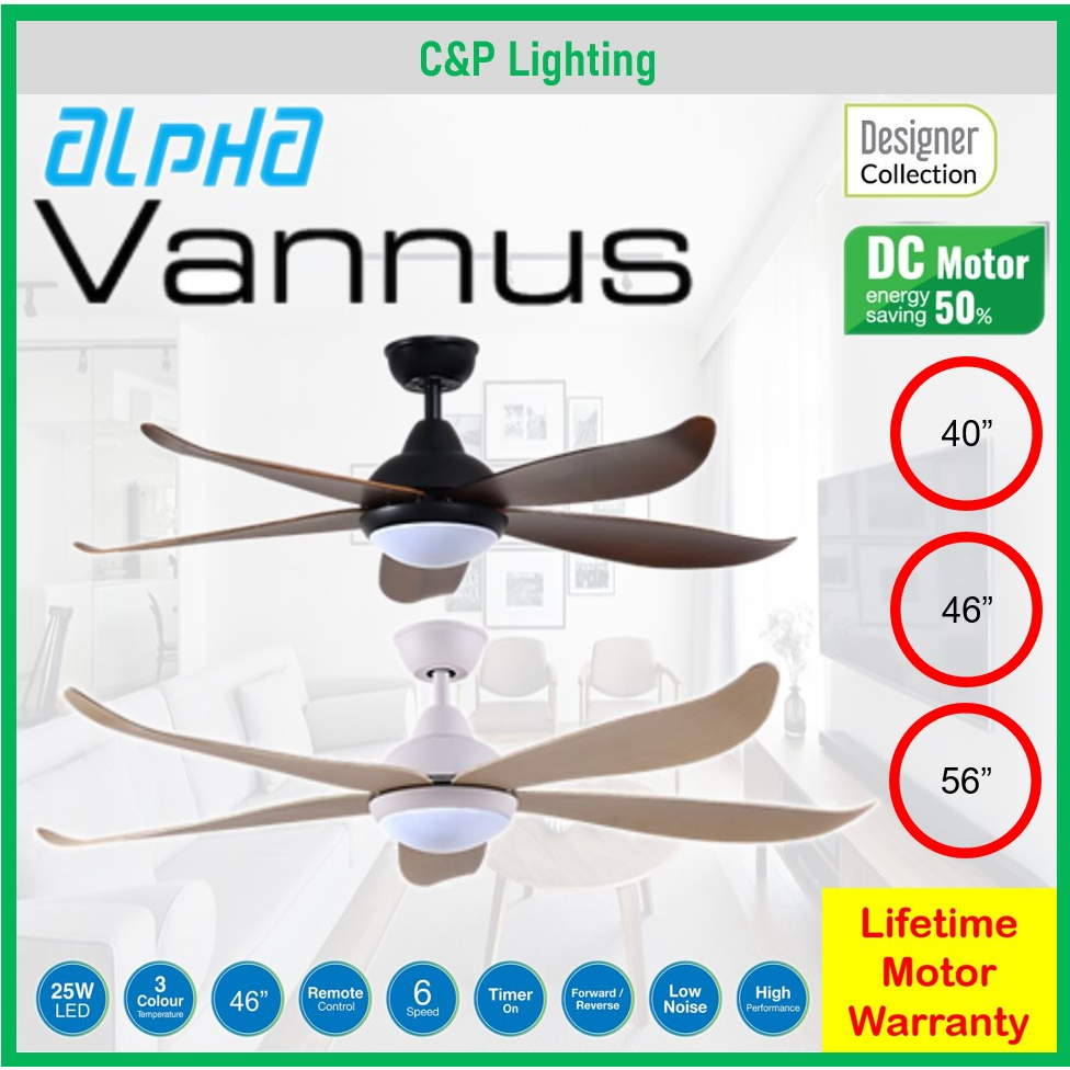 Alpha Vannus Luna 36" / 40" / 46" / 56" 5 Blades DC Ceiling Fan with ...