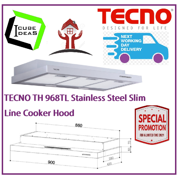 TECNO TH 968TL Stainless Steel Slim Line Cooker Hood / Express Free ...