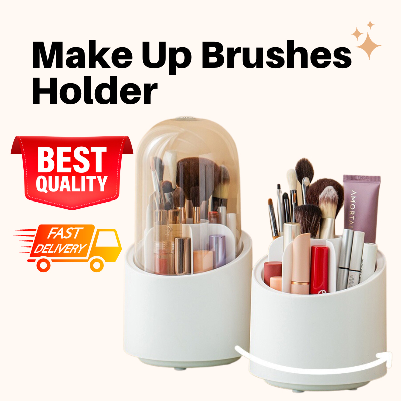 360 Rotary Makeup Brush Storage Box With Cover Dust Proof Large ...
