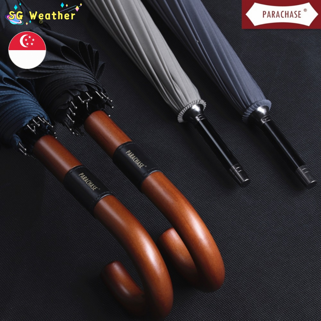 (SG Seller) Parachase 16K Wood Handle Long Umbrella Men Business Big ...
