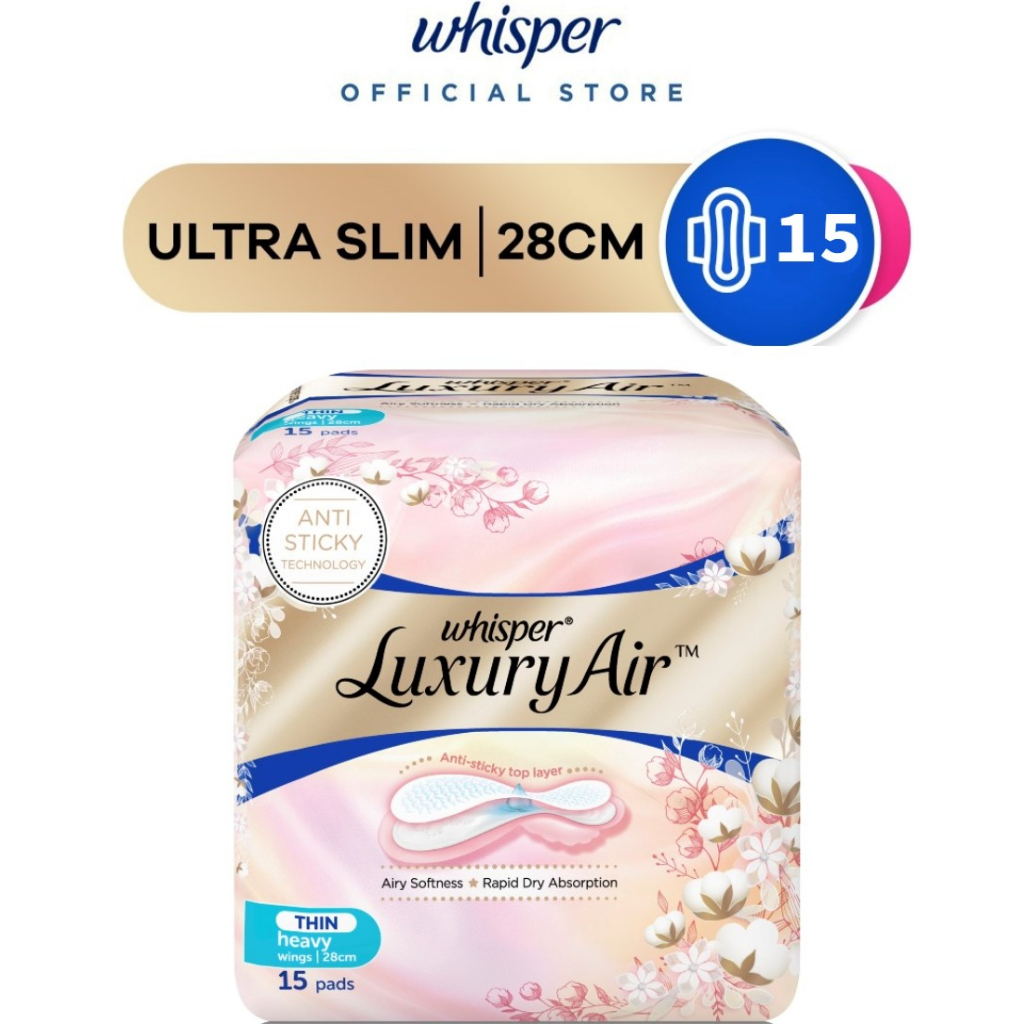 Whisper Luxury Air Sanitary Pads Heavy Thin Wing 28cm 15 pads | Shopee ...