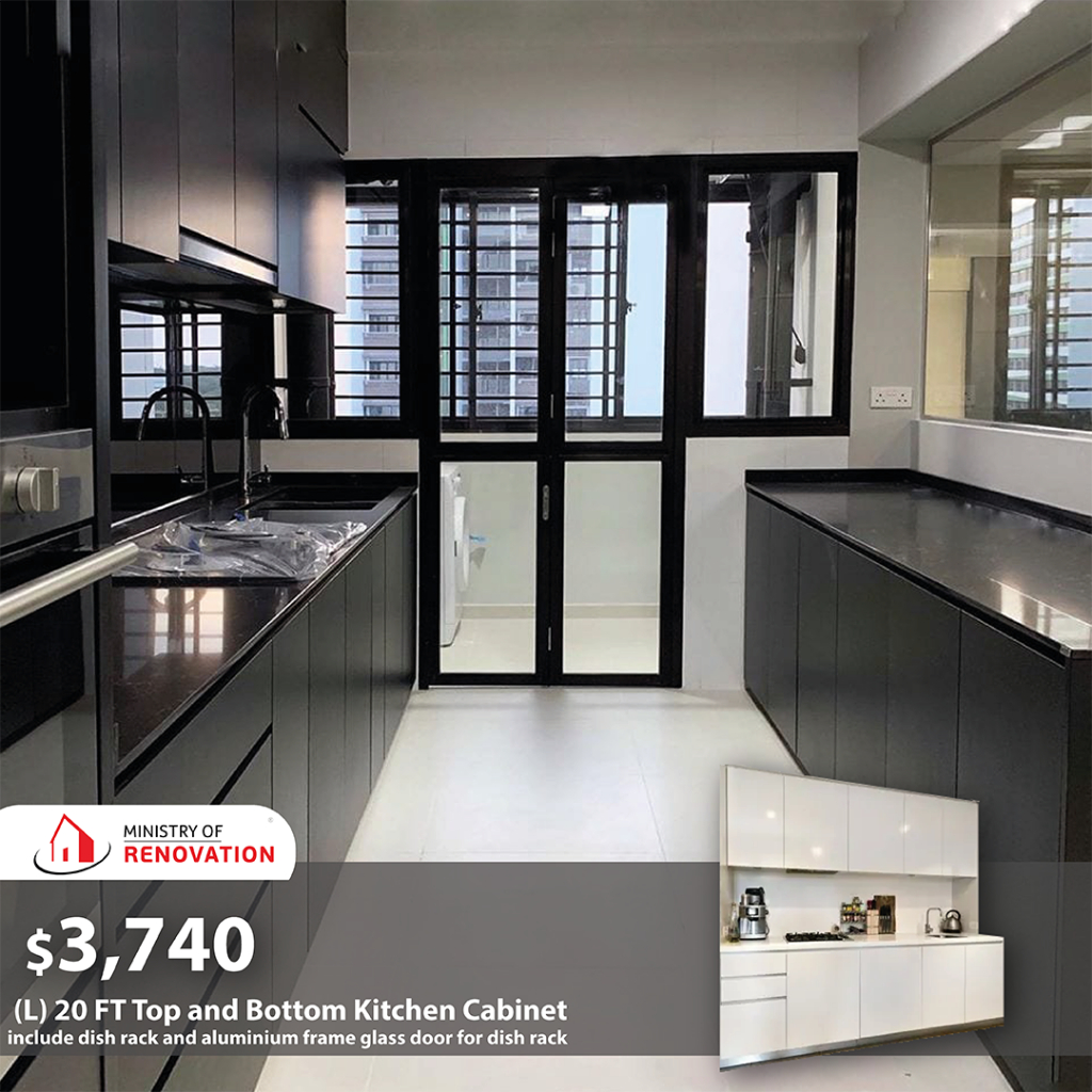 Carpentry HDB Package: (L) 20 FT Top and Bottom Kitchen Cabinet include ...