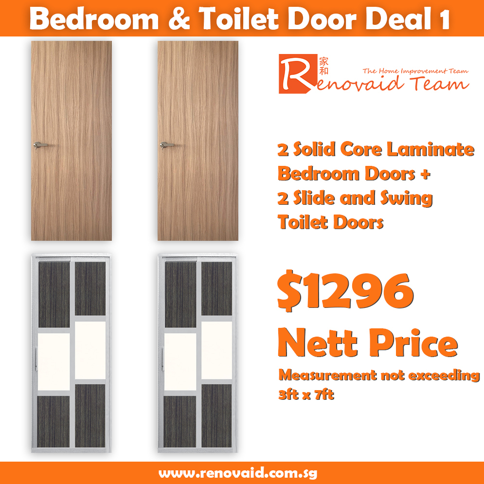 HDB Laminate Bedroom Doors and Slide and Swing Toilet Door Bundle Deal ...