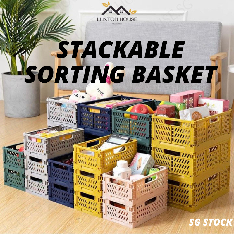 {SG} Stackable Storage Basket Collapsible Storage Box 22cm 30cm 42cm ...