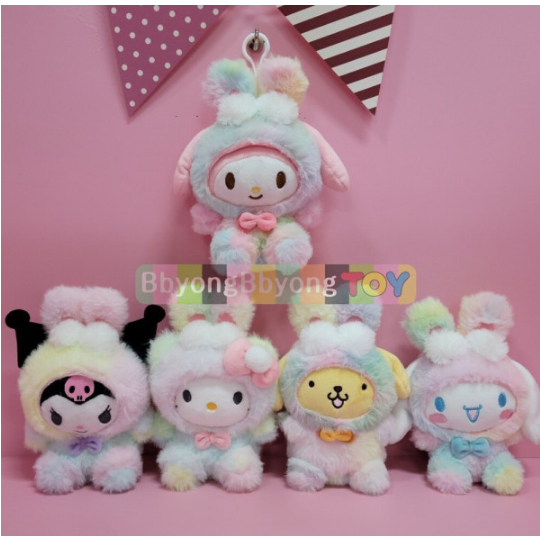 Sanrio Authentic 15cm Kuromi Cinnamoroll Pompom Purin Hello Kitty My Melody Rainbow Stuffed ...