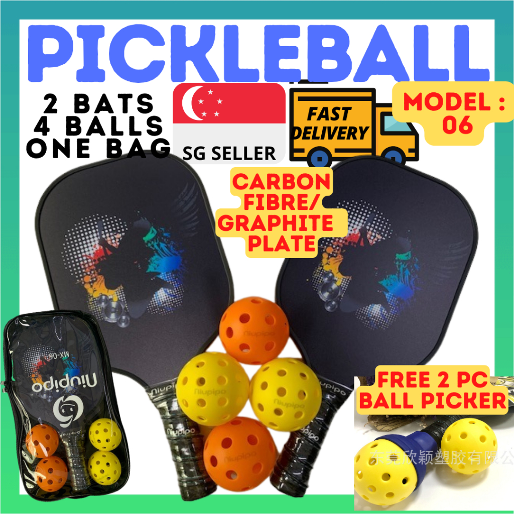 [SG SELLER][CARBON FIBRE GRAPHITE PICKLEBALL SET NIUPIPO 2 PICKLE BALL ...