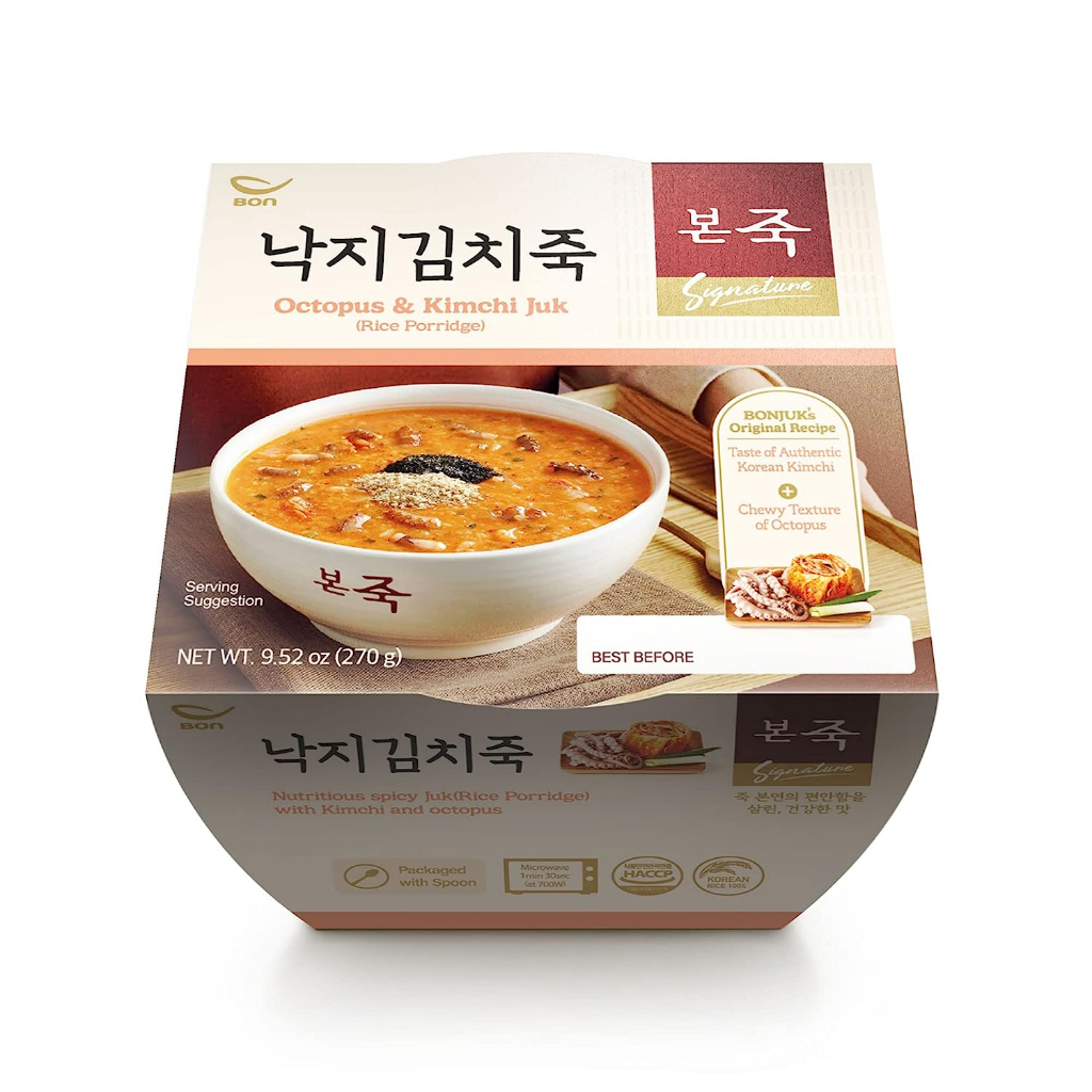 BONJUK Octopus and Kimchi (Juk) Porridge Bowl - Instant, Microwavable ...
