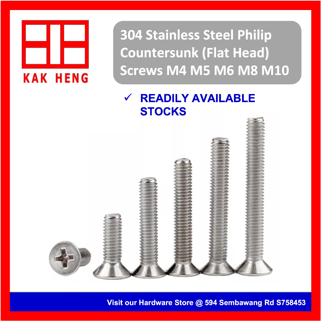 304 Stainless Steel Countersunk Screws Flat Head Screw M4 M5 M6 M8 M10 Cross Recessed Bolt(10 ...