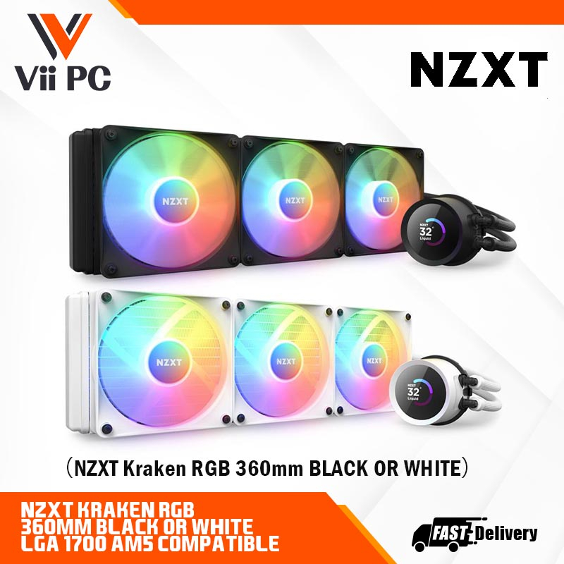NZXT Kraken RGB 360mm AIO RGB CPU Liquid Cooler LCD Display 3 x F120 ...