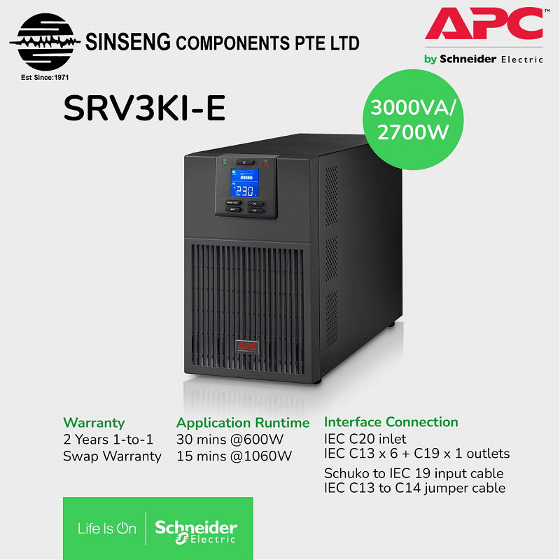 APC SRV3KI-E Easy UPS On-Line SRV 3000VA 2700W 230V [Order Model ...