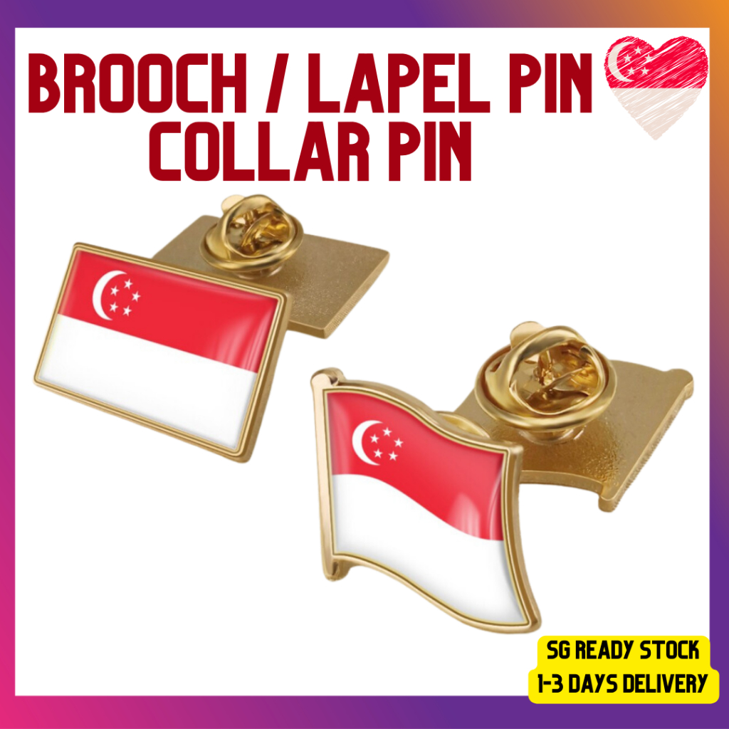 [SINGAPORE FLAG COLLAR PIN] BROOCH LAPEL PINS SG NDP GOLD PLATED COAT ...