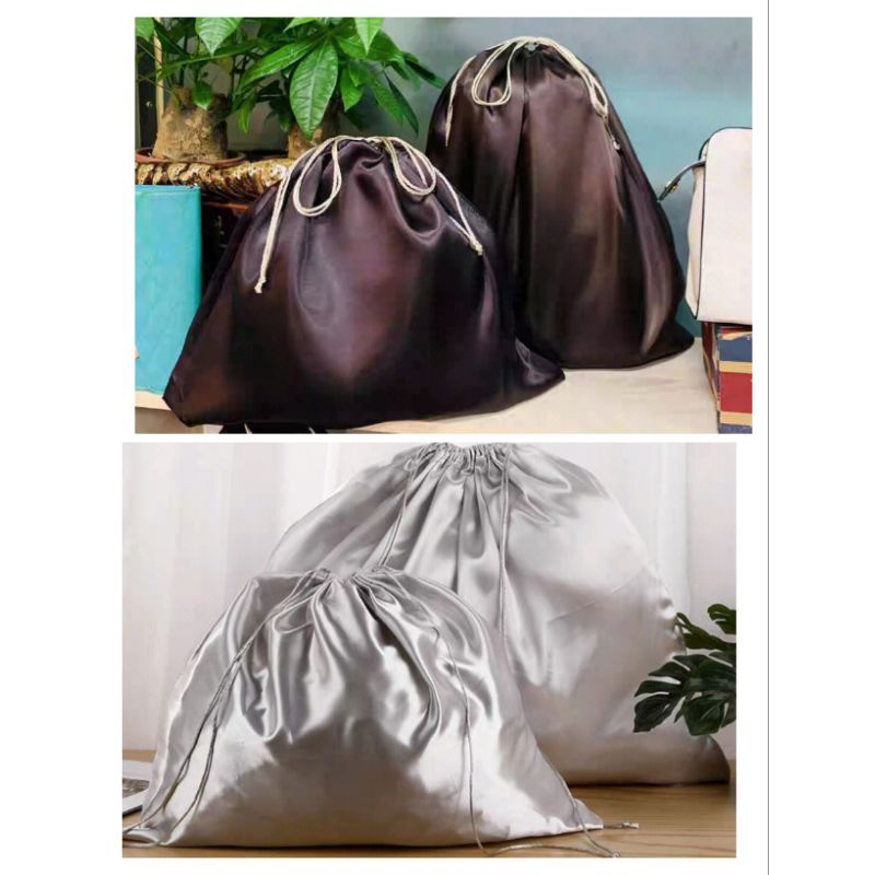 Ready stock drawstring silk satin dust bag shoe bag storage organiser ...