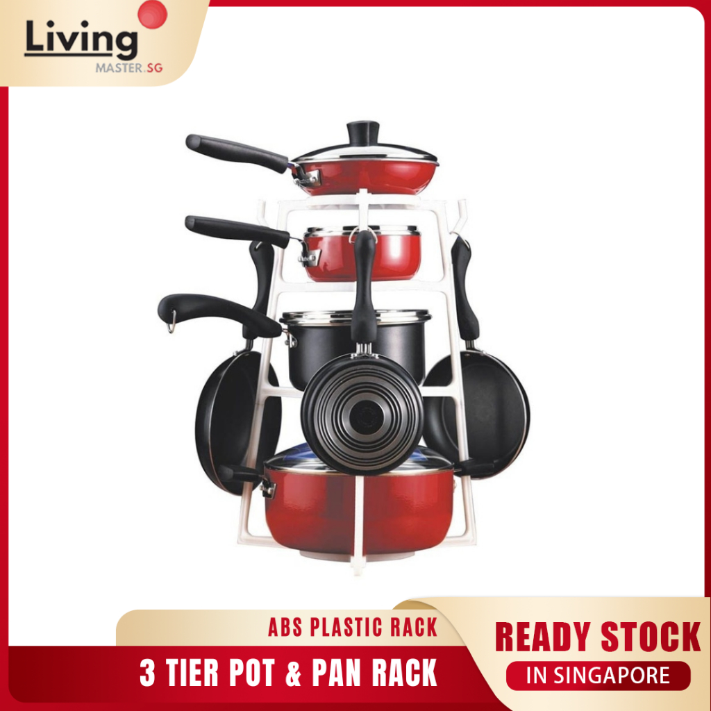 3 Tier Pot & Pan Rack Pot Shelf Round Shelf Storage Heat Insulation ...
