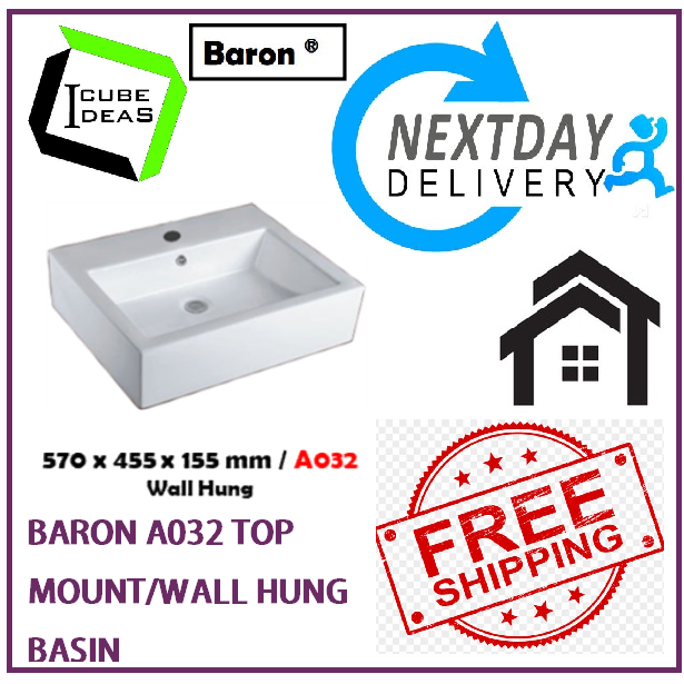 BARON A032 TOP MOUNT/WALL HUNG BASIN | EXPRESS FREE DELIVERY | Shopee ...