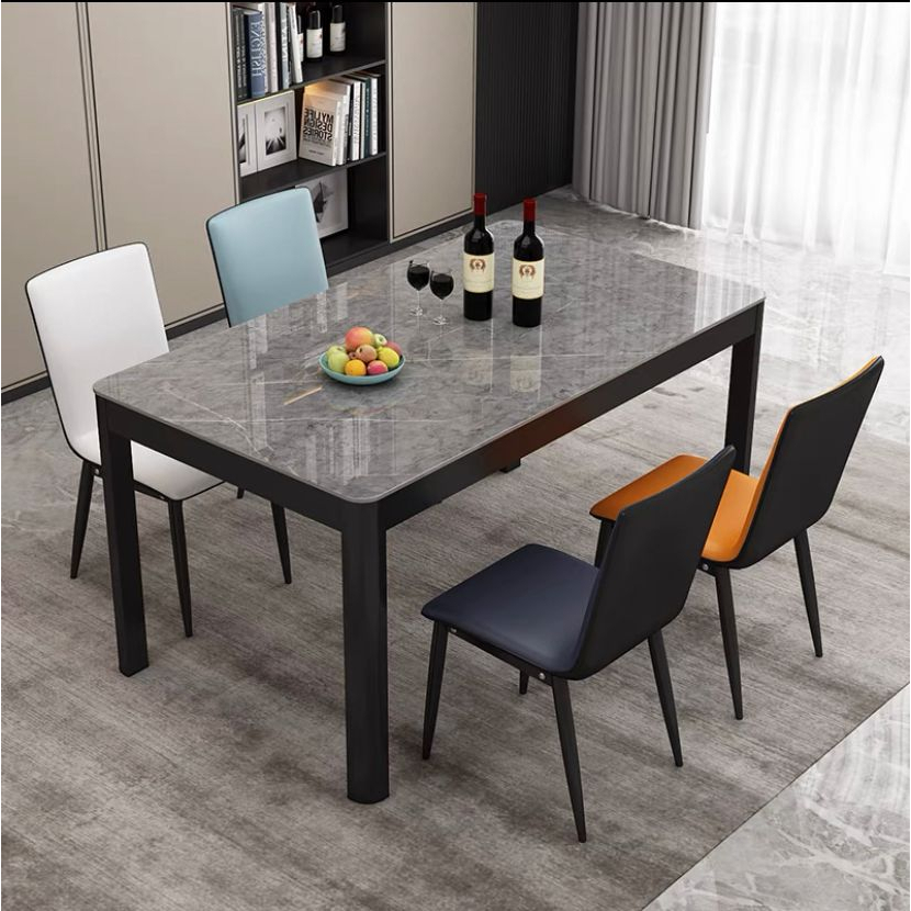 Modern Dining Table and Chairs Set Tempered Glass Table PU Leather ...