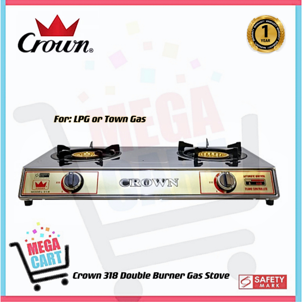 Crown 318 Double Burner Countertop Gas Stove - For LPG or Town Gas (1 ...