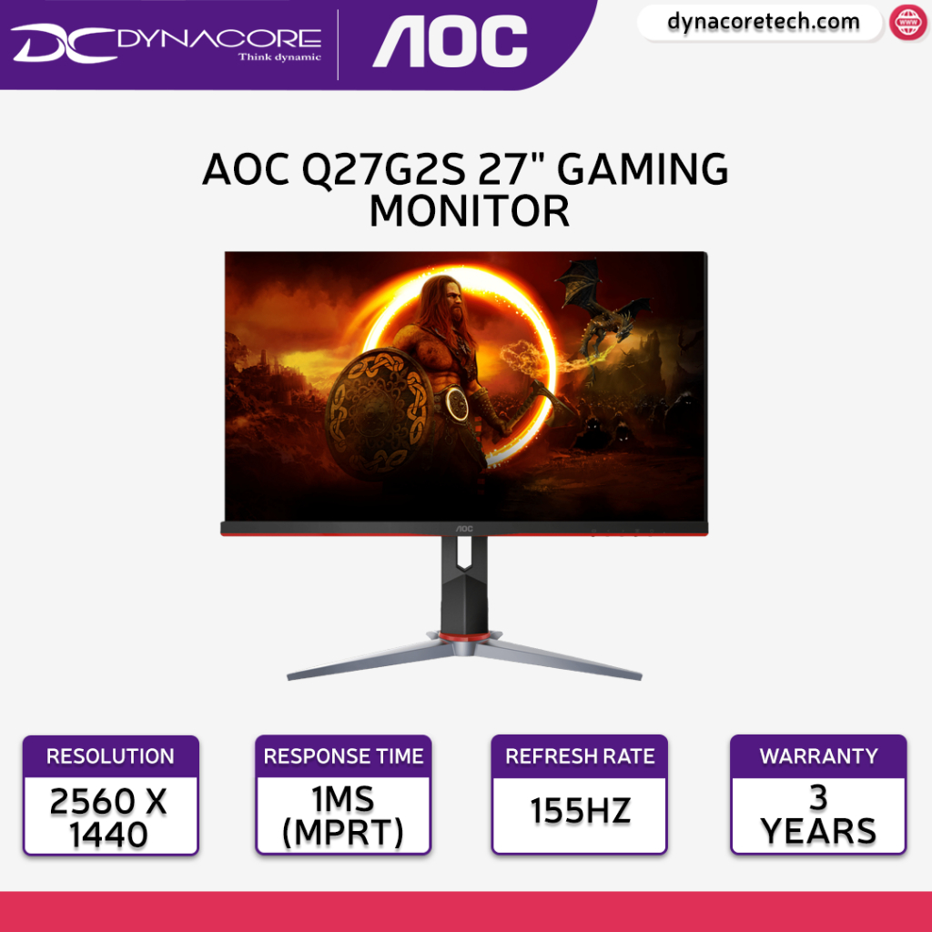 AOC Q27G2S 27" Gaming Monitor, QHD 2K 2560x1440, 155Hz 1ms, G-SYNC ...