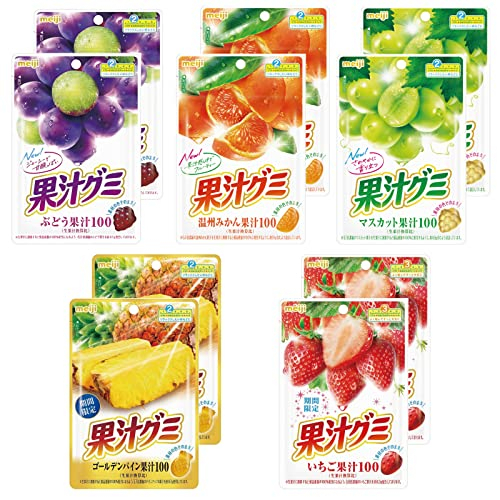 Direct from Japan｜Meiji 100% Fruit Juicy Gummy Candy 10 Packs｜Watermelon/Grape/Satsuma/Mascat ...