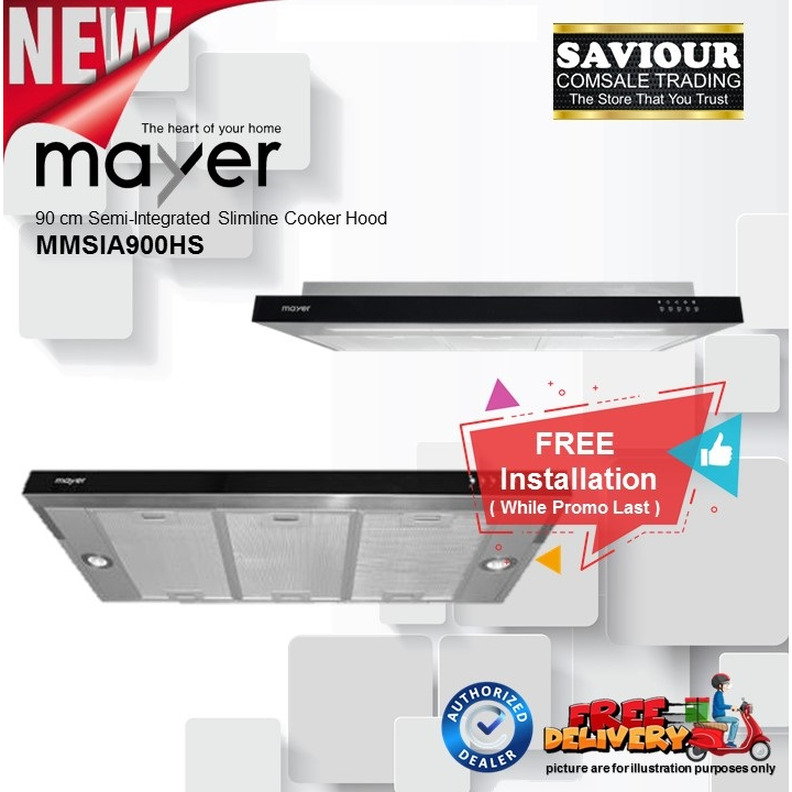 Mayer Slim Hood MMSIA900HS 90 cm Semi-Integrated Slimline Cooker Hood ...
