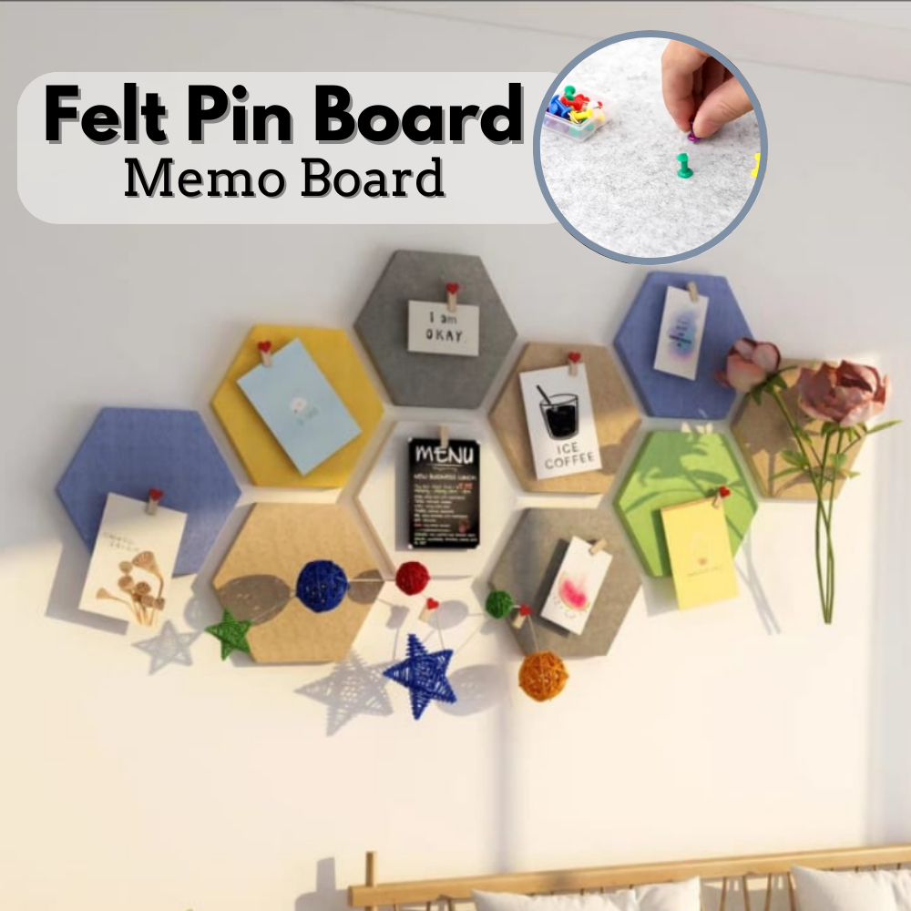 [SG] DitaDot Hexagon Pin Board , Wall Decorative Self-Adhesive Felt ...