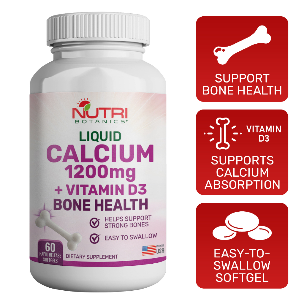 Nutri Botanics Liquid Calcium 1200mg + Vitamin D3 Calcium Supplement ...