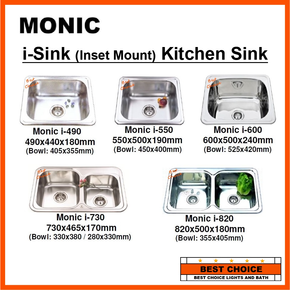 Monic i-Sink Stainless Steel Inset Mount Kitchen Sink Single Bowl ...