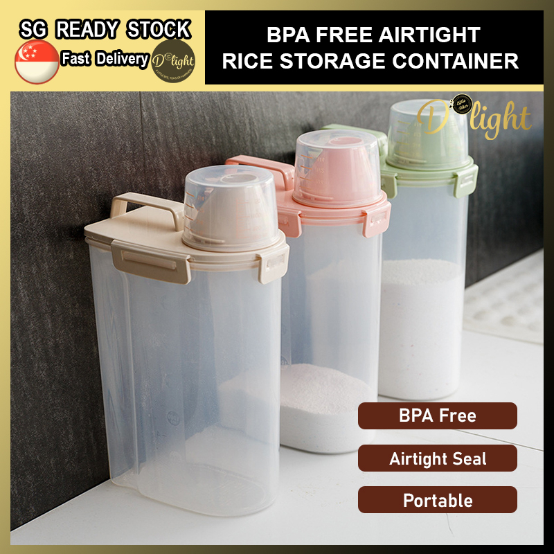 [Upgraded] 3L Rice Airtight Container 4 Buckles Dry Food Cereal Storage ...