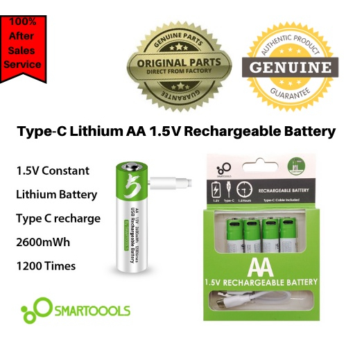 SMARTOOOLS Type-C Lithium AA 1.5V Rechargeable Battery + Cable | Shopee ...