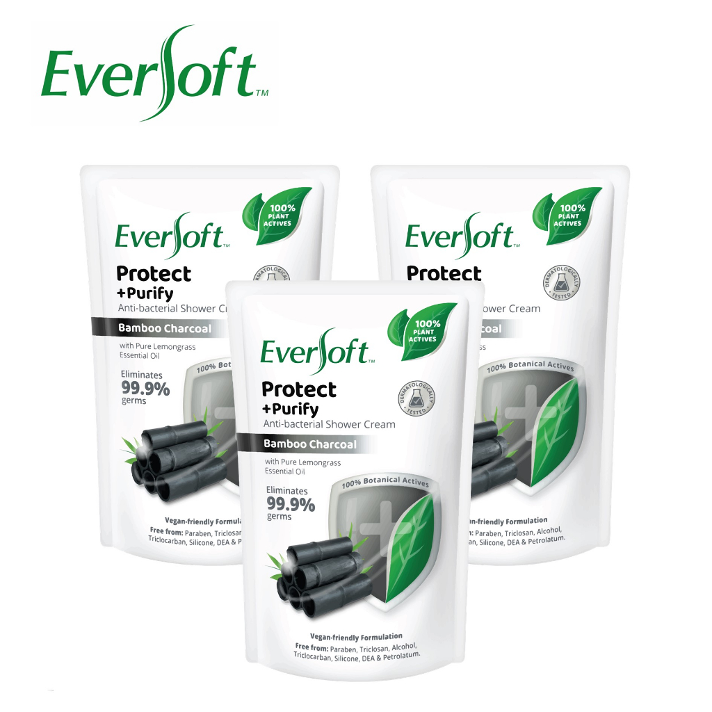 [Bundle of 3] EVERSOFT Anti-Bacterial Shower Cream Pouch Bamboo ...