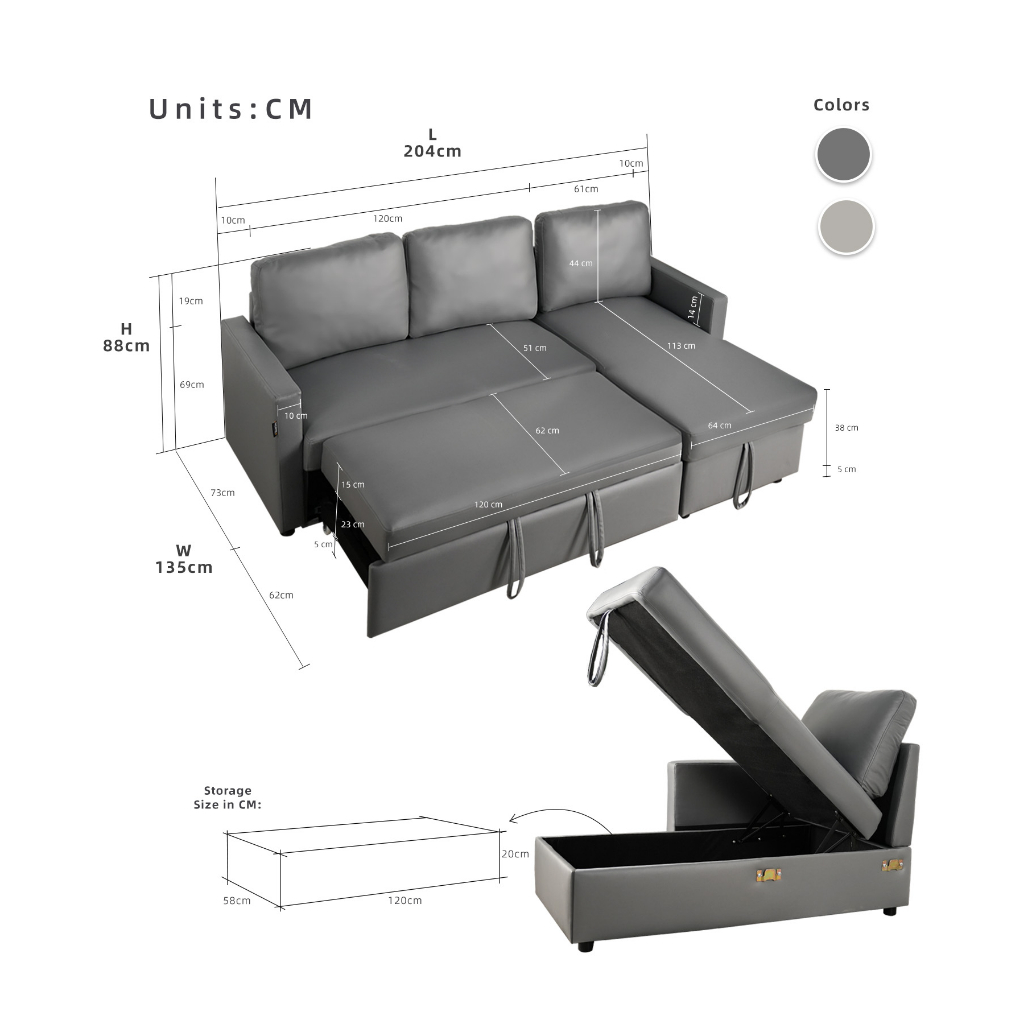 3 Seater TPU/Leathaire Pet Friendly Sofa L Shape Sofa Multifunctional ...