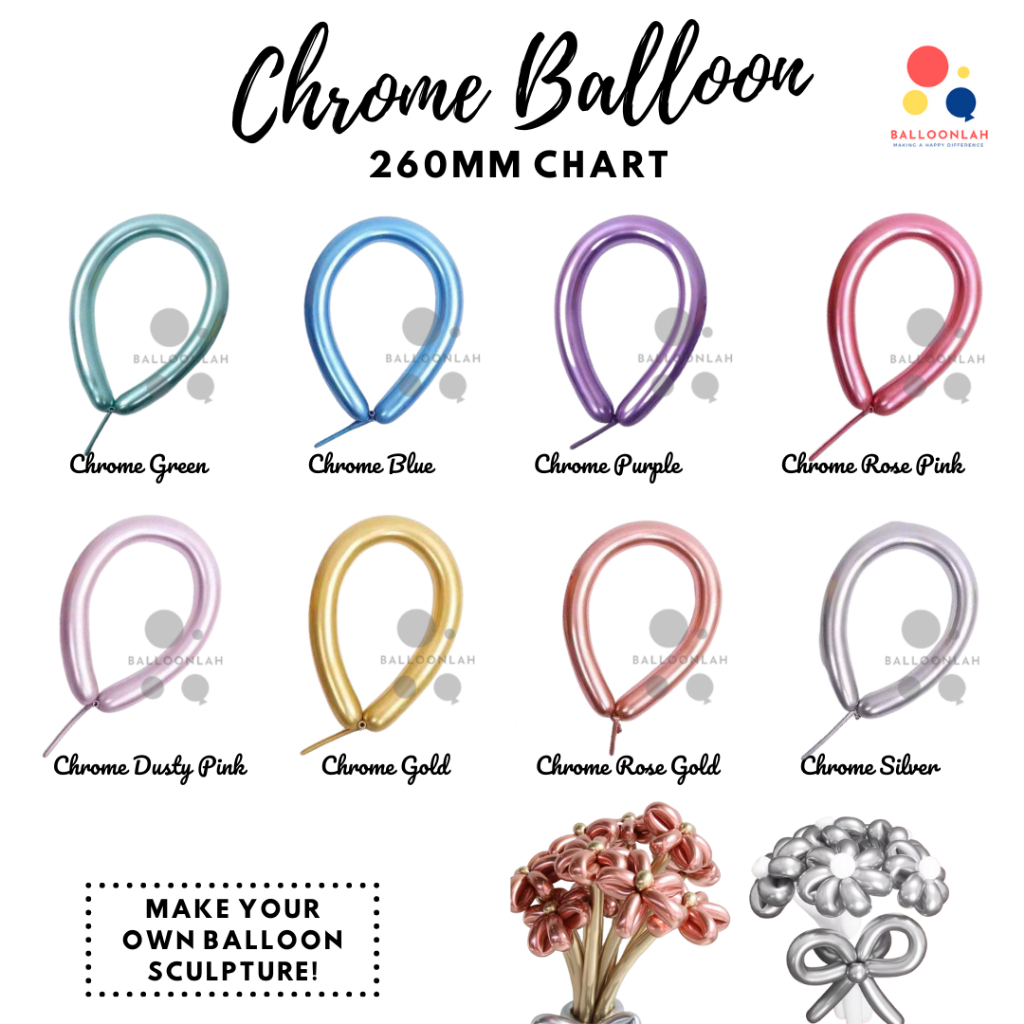 260 mm Metallic Chrome Colour Long Latex Balloons Twisting Balloon ...