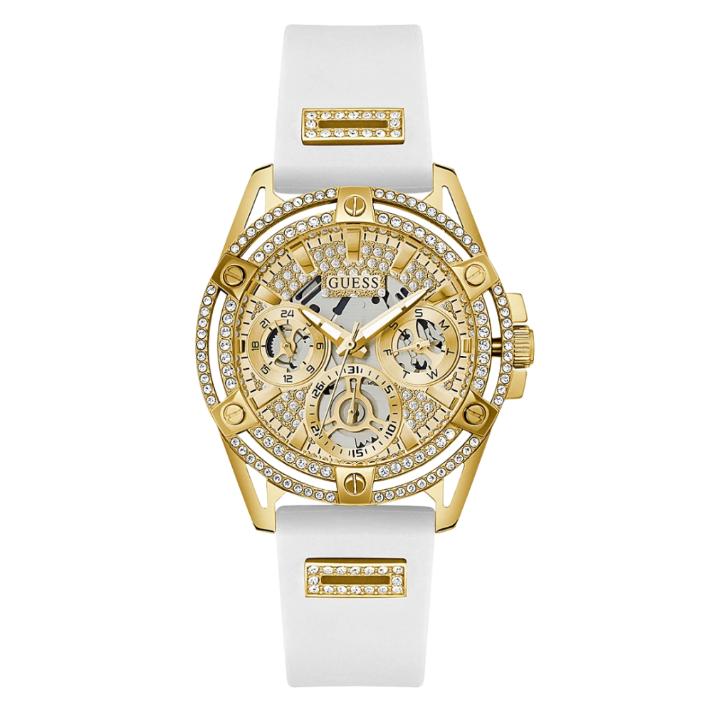 Guess Analog Chronograph Gold Dial White Silicone Strap Women Watch ...