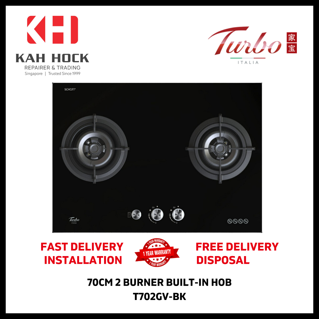 TURBO INCANTO 70CM 2 BURNERS GLASS GAS HOB T702GV-BK (BLACK) - 1 YEAR LOCAL WARRANTY | Shopee ...