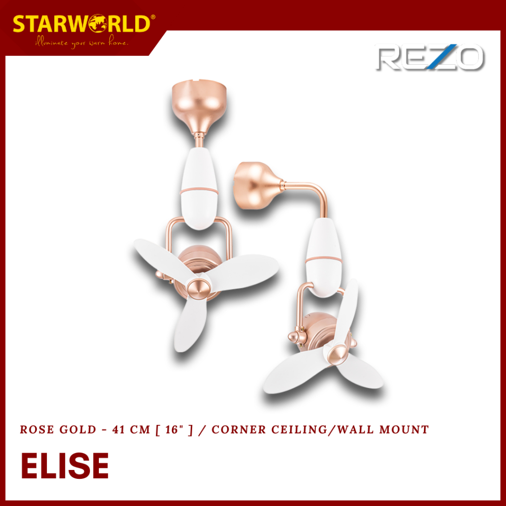 REZO Elise White+Rose Gold 16 Inch Ceiling/Wall Mounted Corner Fan ...