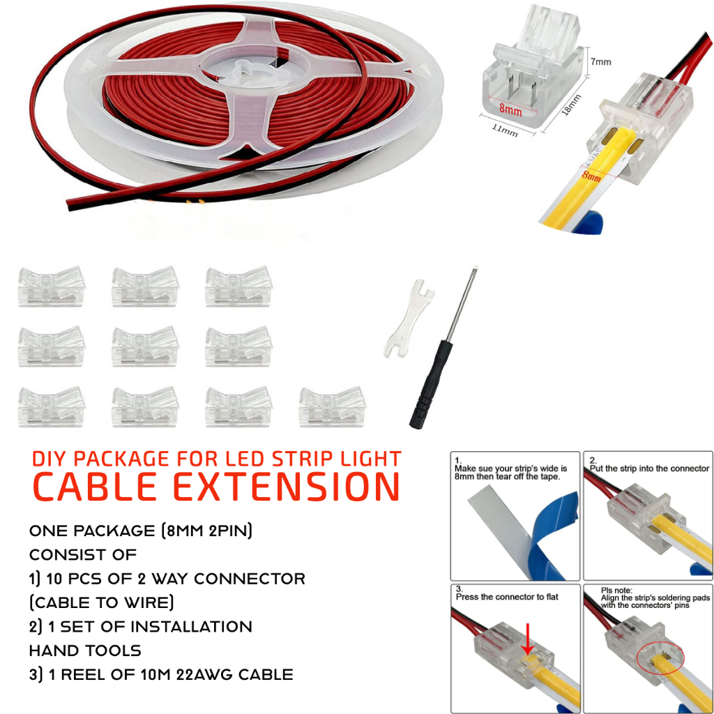 COB LED strip light extension wire connector | Shopee Singapore