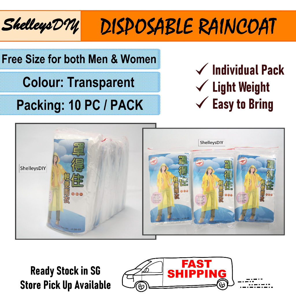 10 PC Transparent Disposable Raincoat Waterproof / Splash Proof (Ready ...