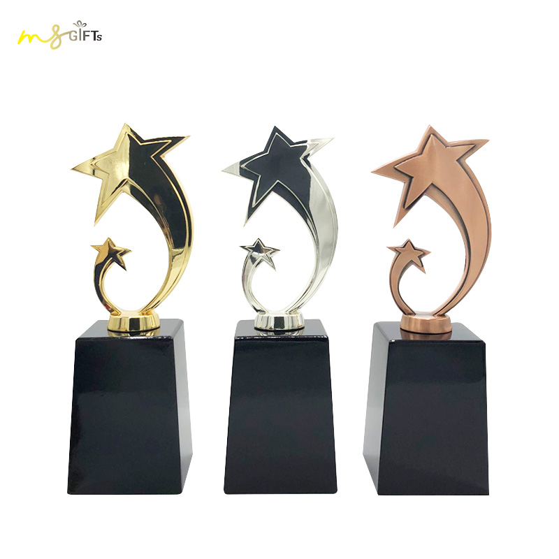 Trophy - Metal Double Star Trophy Gold Silver Bronze for Event Souvenir ...