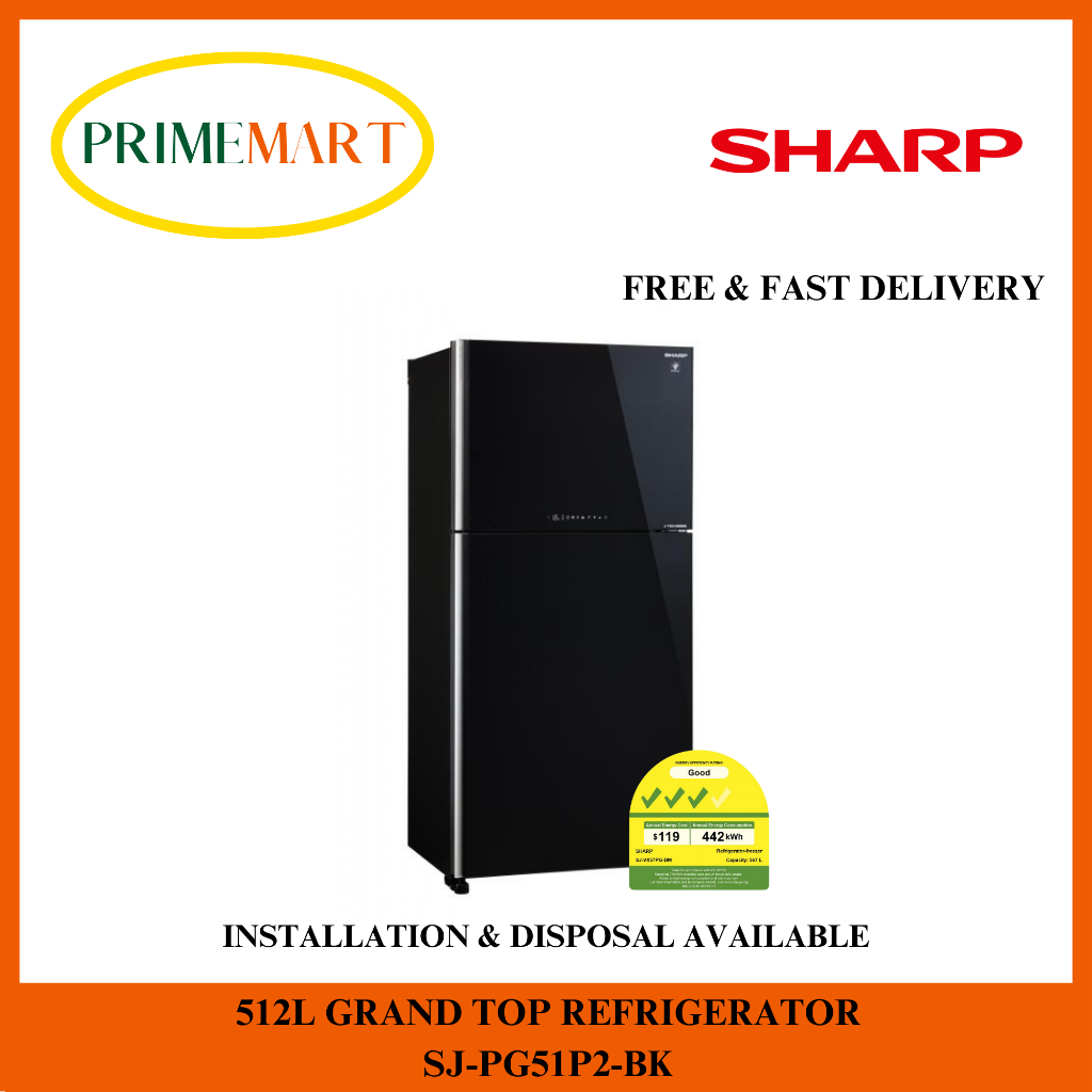 SHARP SJ-PG51P2-BK 512L GRAND TOP REFRIGERATOR - 2 YEARS SHARP WARRANTY + FREE DELIVERY | Shopee ...