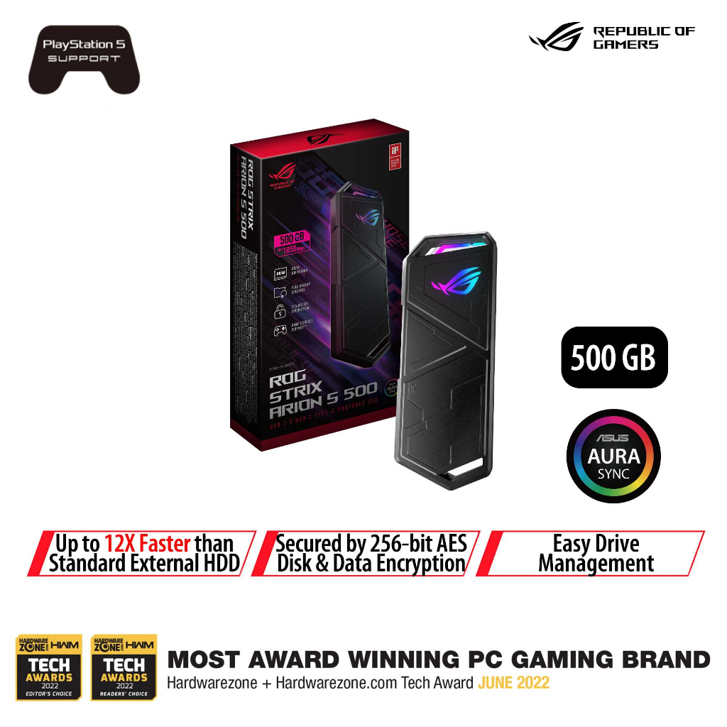 ASUS ROG Strix Arion S500 Portable SSD - NVMe SSD with DRAM, USB-C 3.2 ...