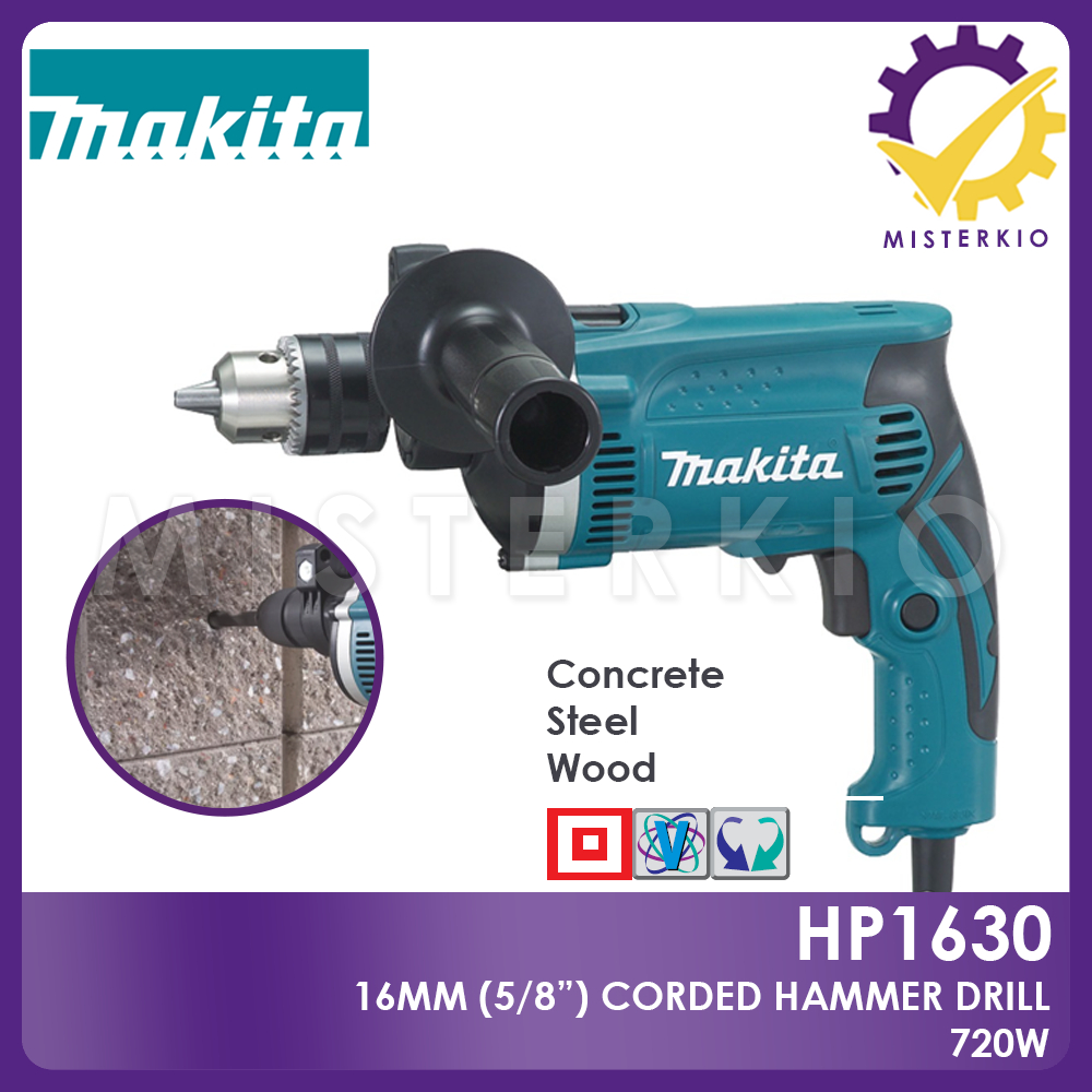 Makita HP1630 16mm Electric Hammer Drill, For Drilling Concrete, Wood ...