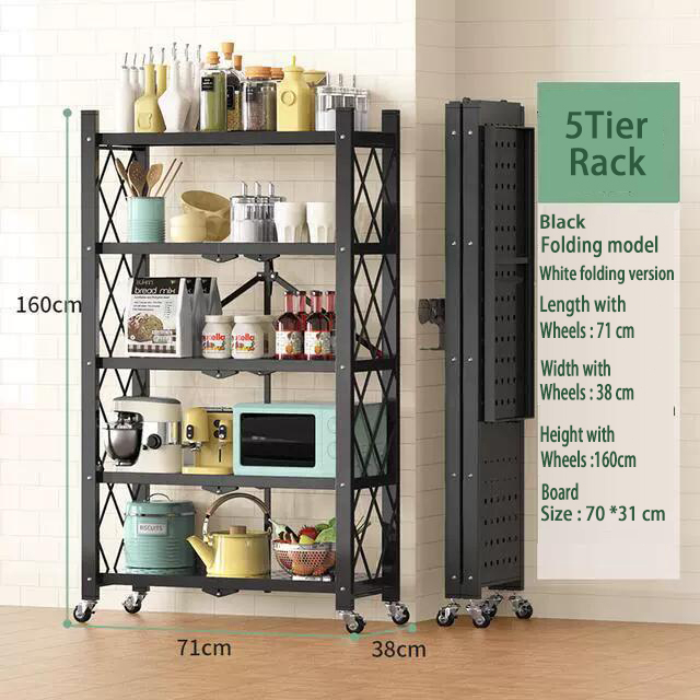 [SG STOCK] foldable kitchen storage rack 3 / 4 / 5 foldable storage ...