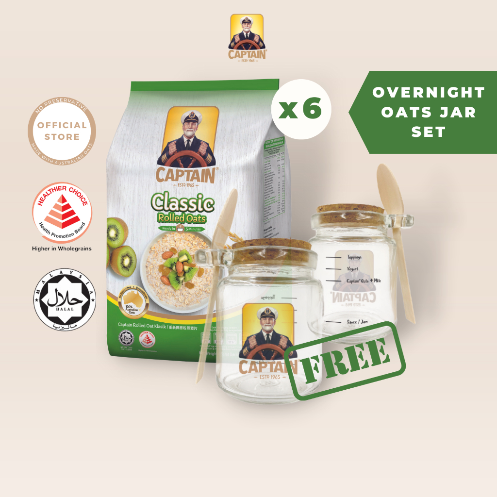 [Captain Oats] [Overnight Oats Jar Set ] 6x Classic Rolled Oats 800g ...