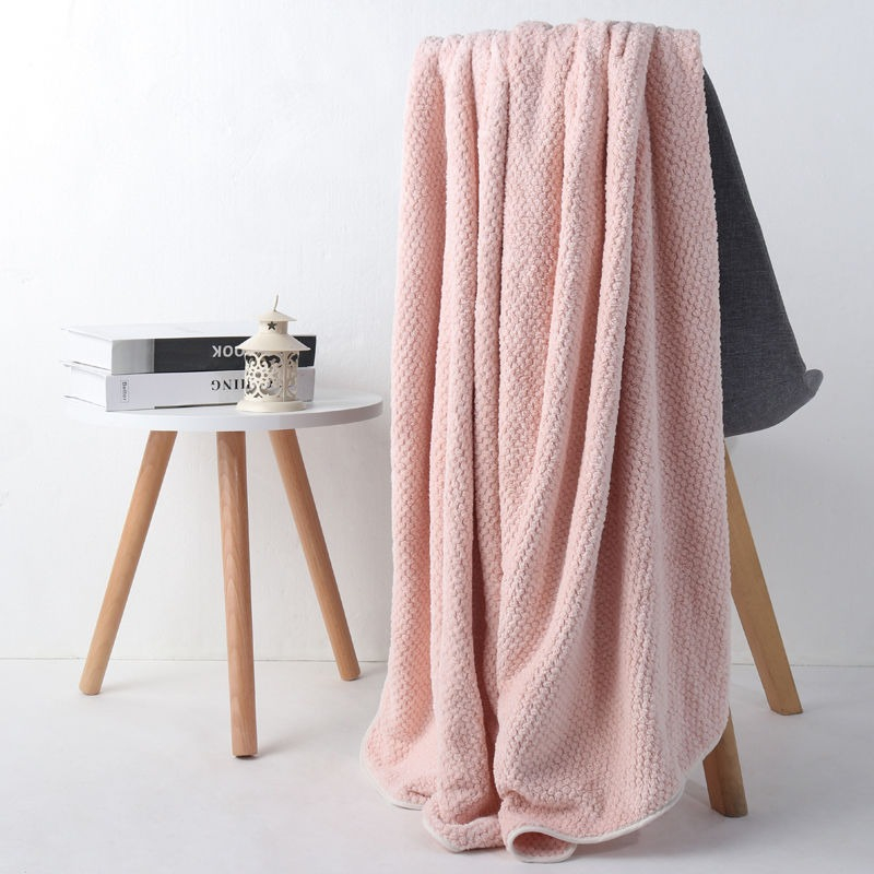 Pure Colour Pineapple Lattice Coral Fleece Bath Towel Thick Non ...