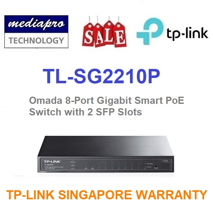 TP-LINK TL-SG2210P Omada Smart 8-Port Gigabit PoE 61w Switch with 2 SFP ...